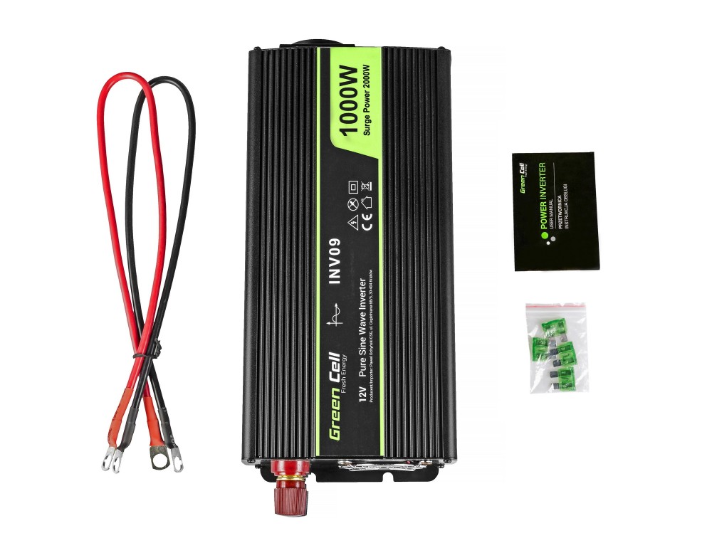 Green Cell INV09 Przetwornica napięcia 12V DC do 230V AC 1000W/2000W ...