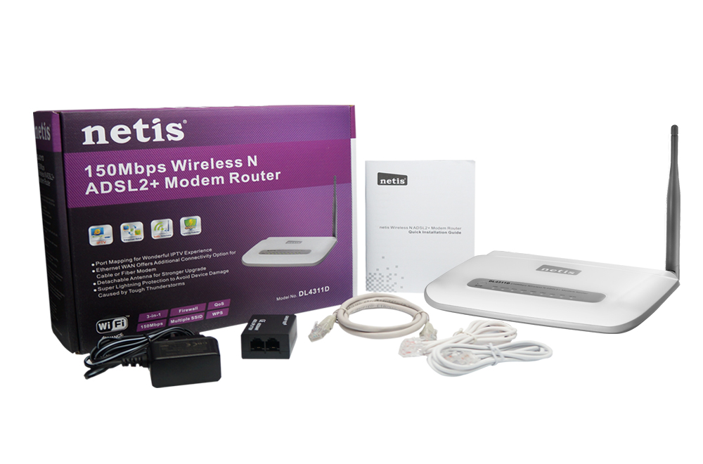 NETIS DL4311D modem ADSL2+, bezprzewodowy router 2.4GHz, 150Mb/s ...