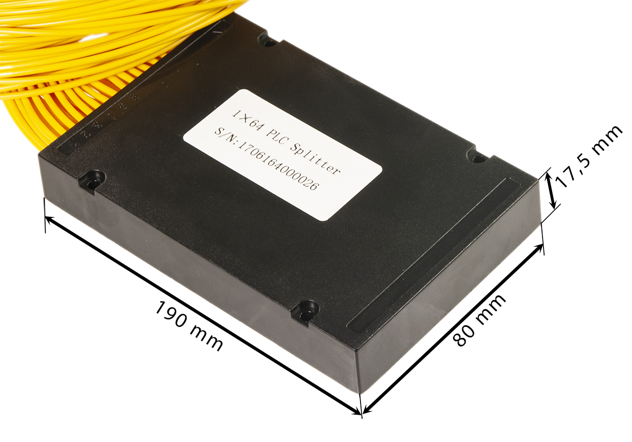 Splitter symetryczny PLC 1x64 ABS box SM 2mm 1m SC/APC
